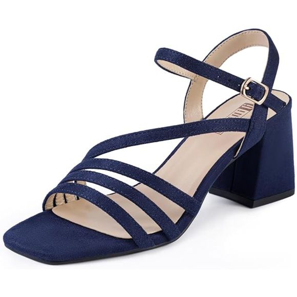 Shoes | Women Chunky Blue Block Heels Square Toe Low Heels Wedding Prom ...
